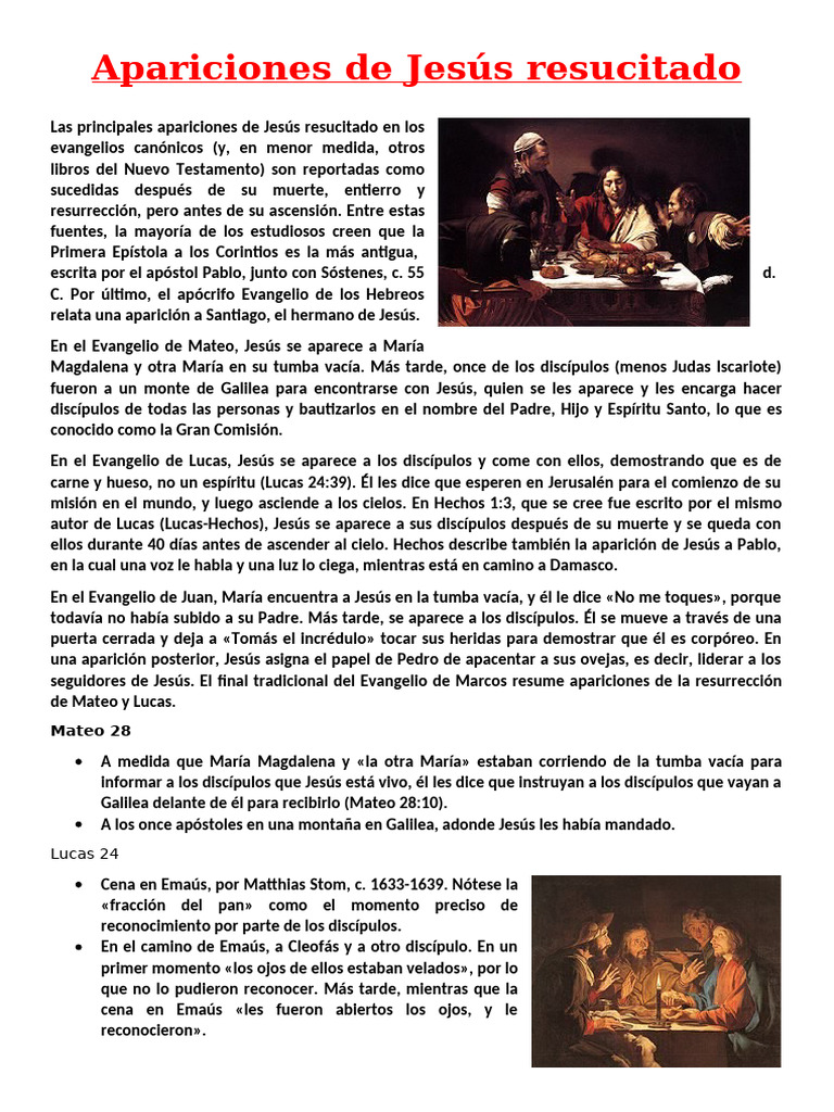 Apariciones de Jesús Resucitado | PDF | La resurrección de Jesús | Jesús