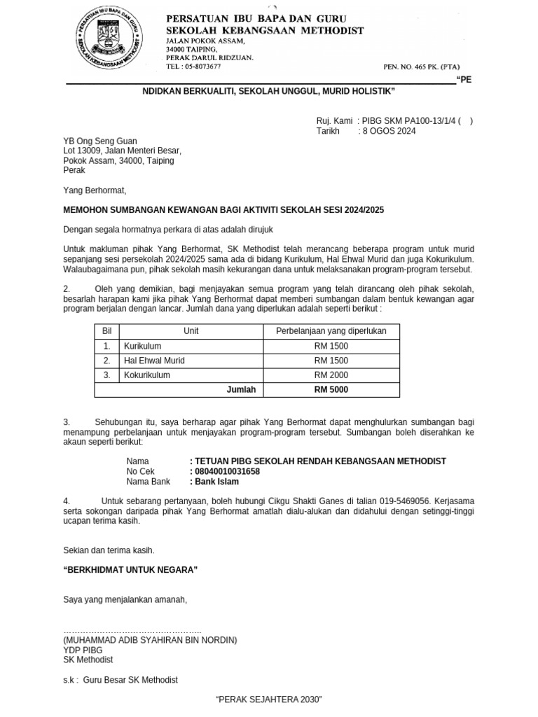 SURAT MOHON SUMBANGAN YB 2024 | PDF