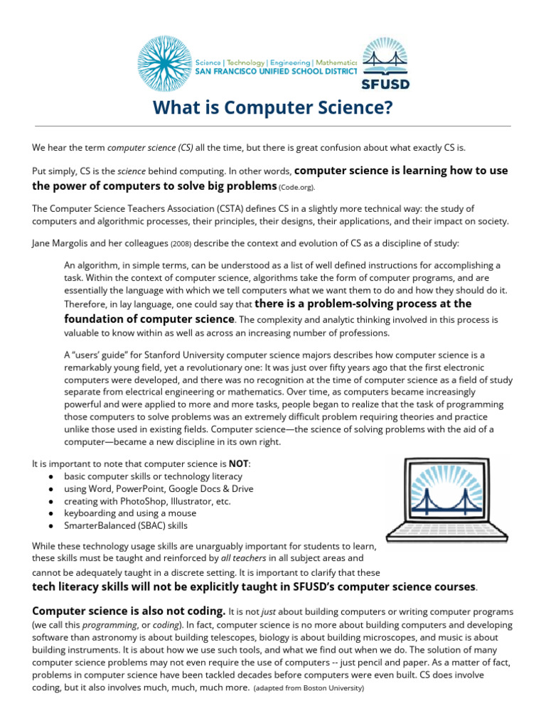 What Is Computer Science - Why Teach CS - (One-Pager) | PDF | Computer ...