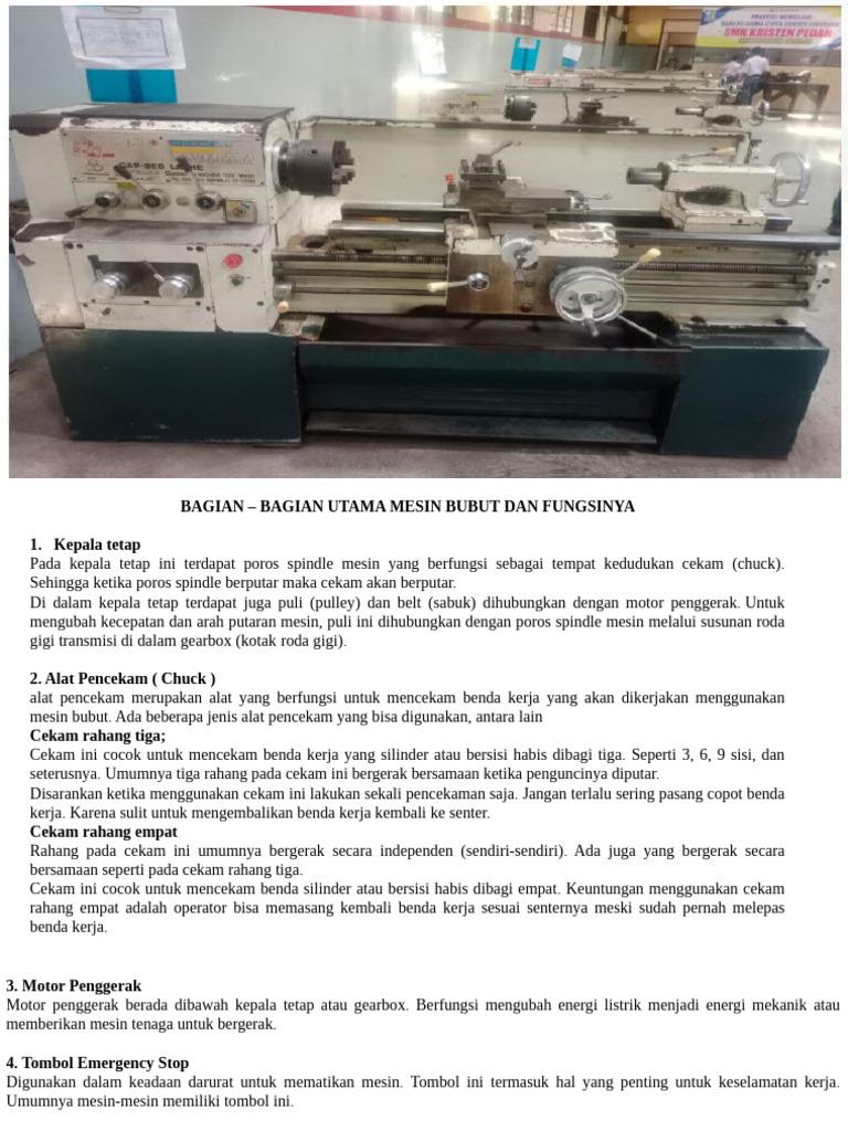Bagian - Bagian Mesin Bubut Dan Fungsinya | PDF