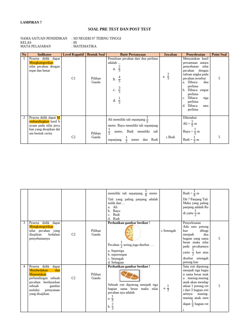 Soal Pretest Dan Post Test Fiks | PDF