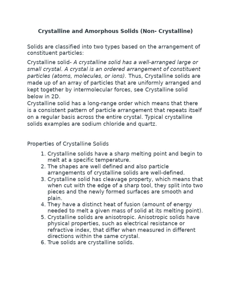 Crystalline and Amorphous Solids | PDF | Solid | Crystal