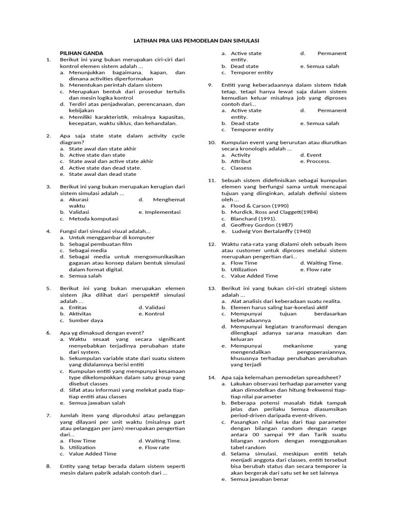 Latihan Pra Uas Pemodelan Dan Simulasi | PDF | Metode & Bahan Ajar | Komputer