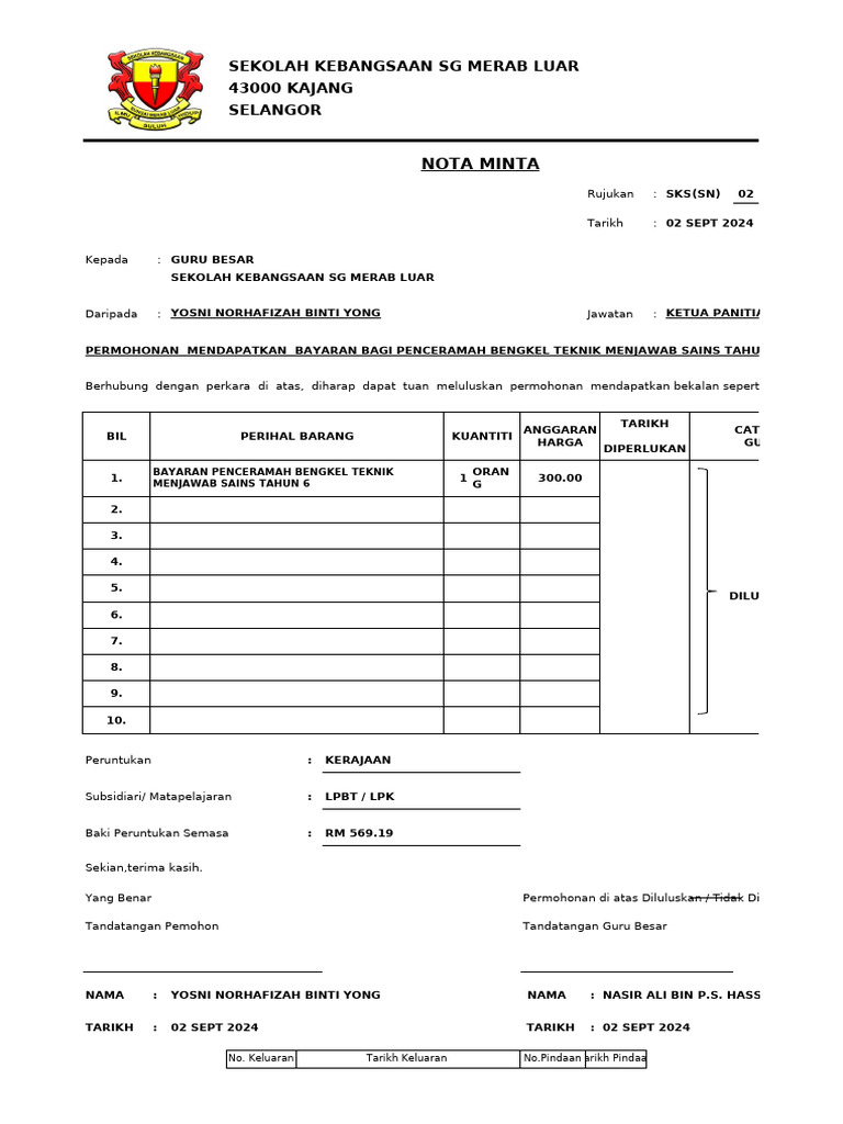 Nota Minta SN | PDF