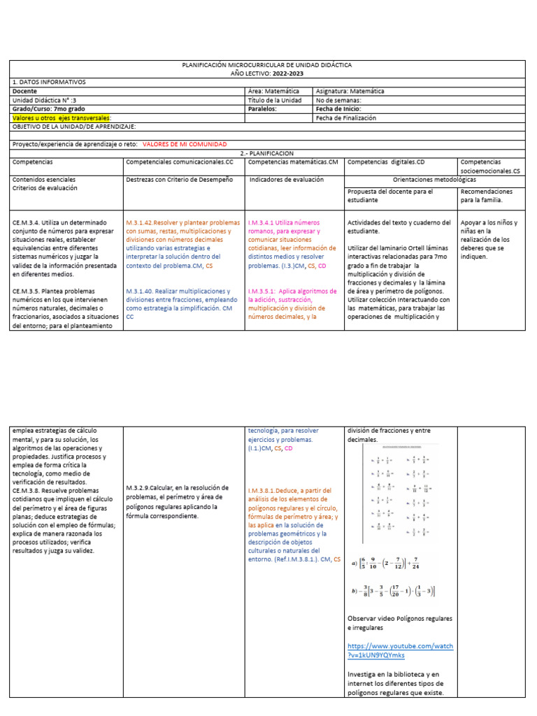 PUD 3 Matematica 7mo CP | PDF | Evaluación | Aprendizaje