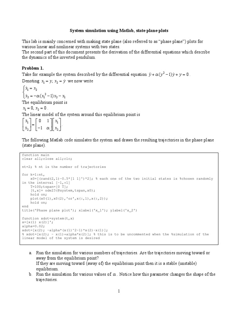 System Simulation Using Matlab, State Plane Plots | PDF | Lagrangian Mechanics | Nonlinear System