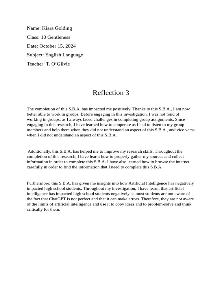 English Language Reflection 3 | PDF | Self-Improvement