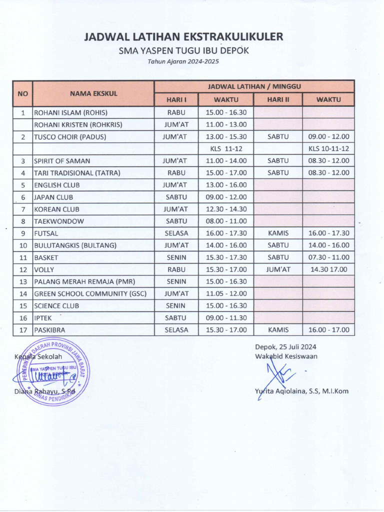 Jadwal Ekskul | PDF