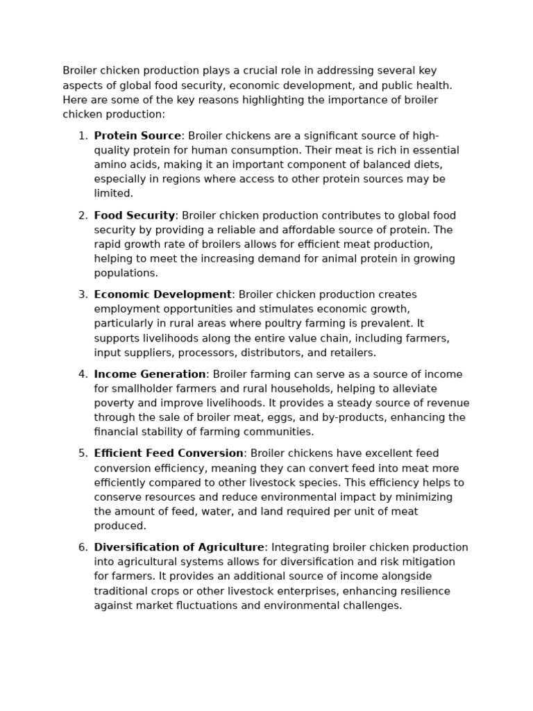 Importance of Broiler Chicken Production | PDF | Agriculture | Meat