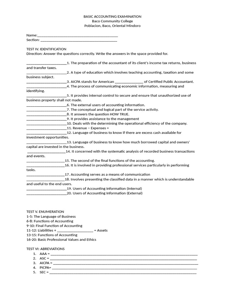 Basic Accounting Exam Questions | PDF | Accounting | Taxes