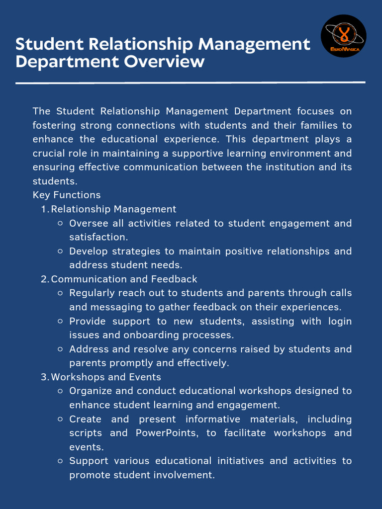 Student Relationship Management Department Overview | PDF | Communication