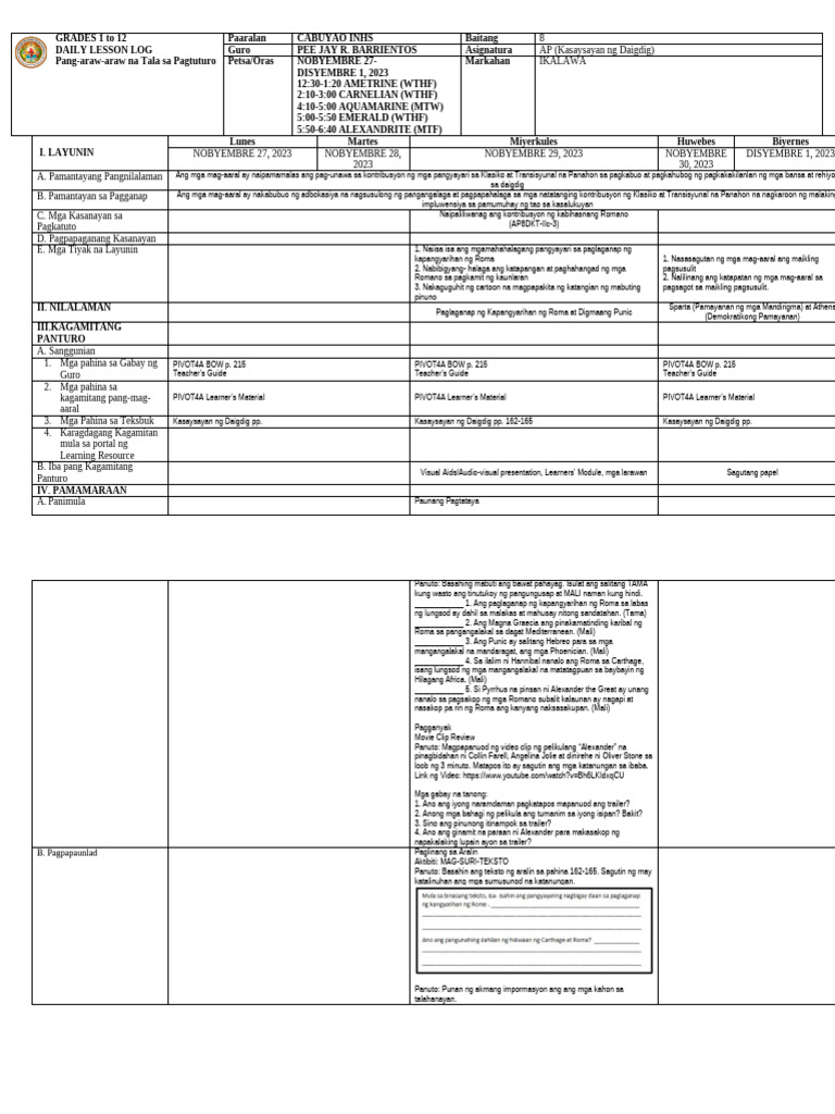 DLL AP 2023 2024 PJ Q2 4thweek | PDF
