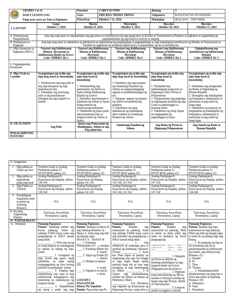 DLL AP 2024 2025 2ND QTR 2nd Week | PDF