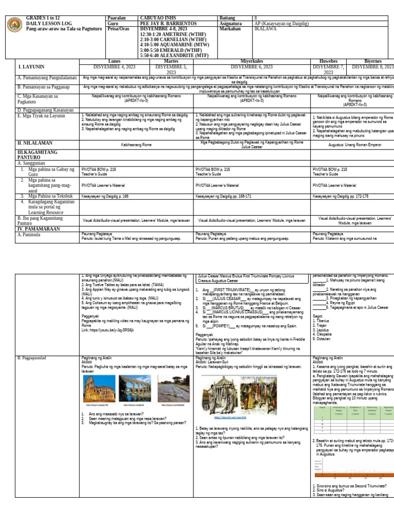 DLL AP 2023 2024 PJ Q2 5thweek | PDF
