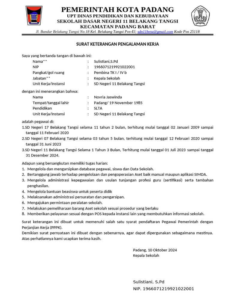 Lampiran IV - Format Surat Pengalaman Kerja | PDF