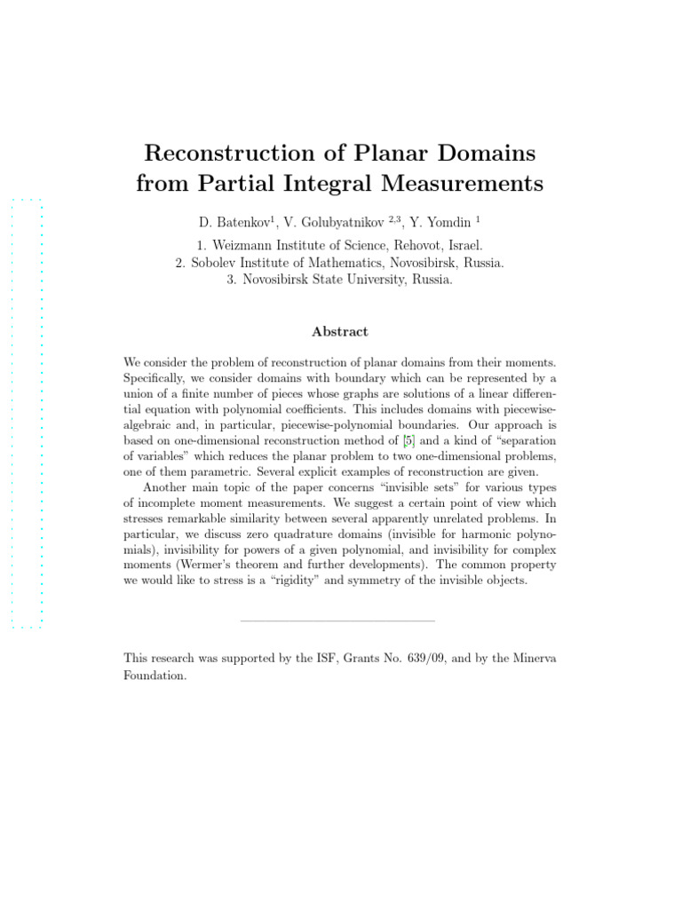Reconstruction of Planar Domains From Partial Integral Measurements ...