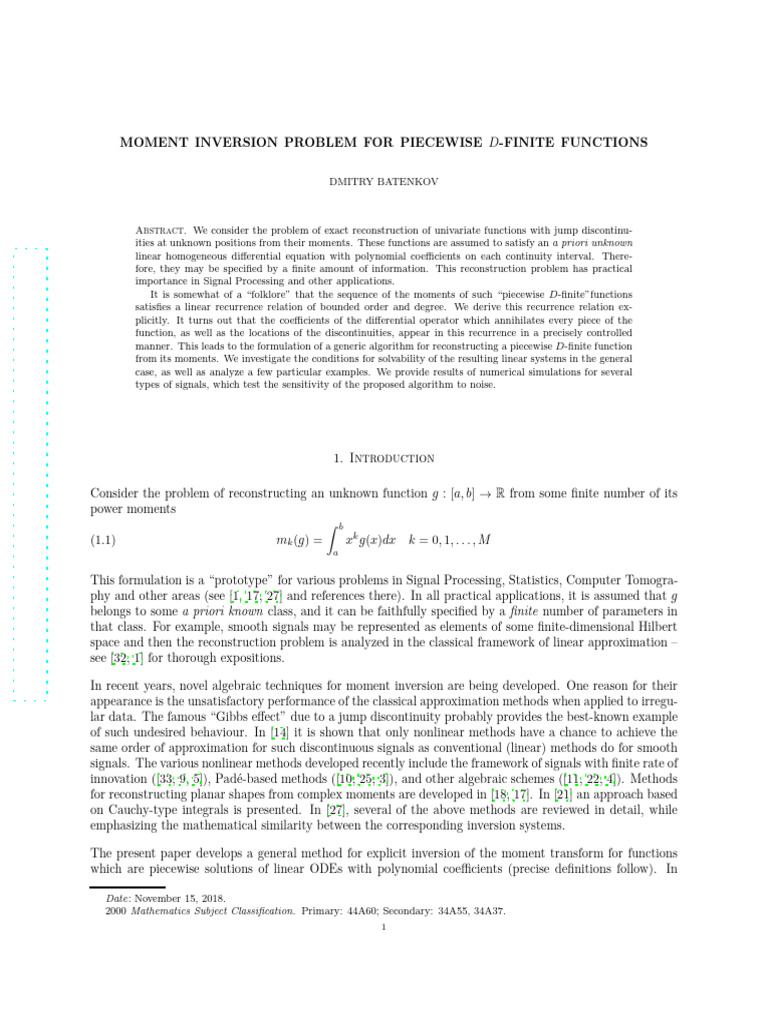 Moment Inversion Problem For Piecewise D-Finite Functions | PDF | Recurrence Relation | Mathematics