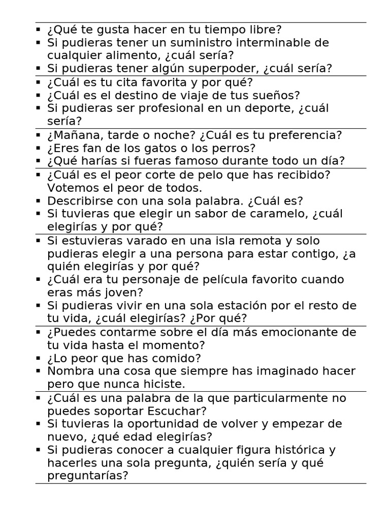 Preguntas Rompehielos | PDF