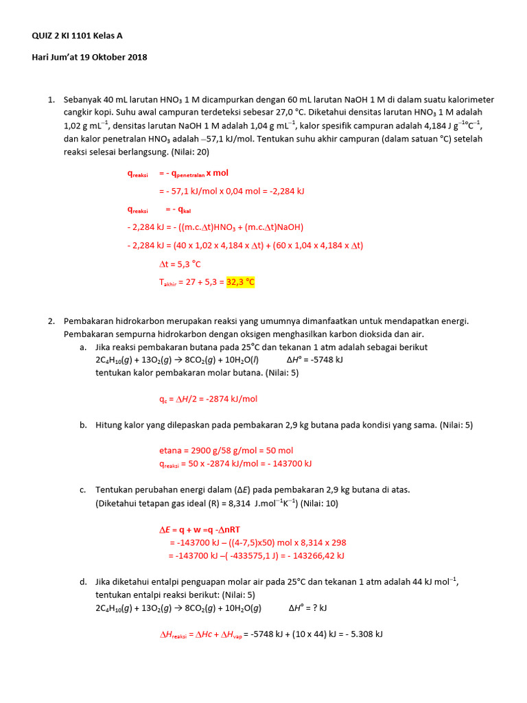 Kuis 2 Kimia Dasar 1A 2018-2019 | PDF