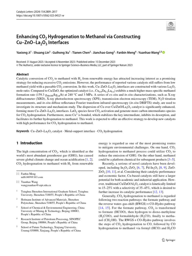 Enhancing CO2 Hydrogenation to Methanol via Constructing Cu–ZnO–La2O3 Interfaces | PDF ...