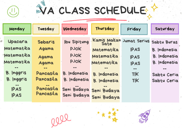 Class Schedule in Colorful Doodle Style | PDF