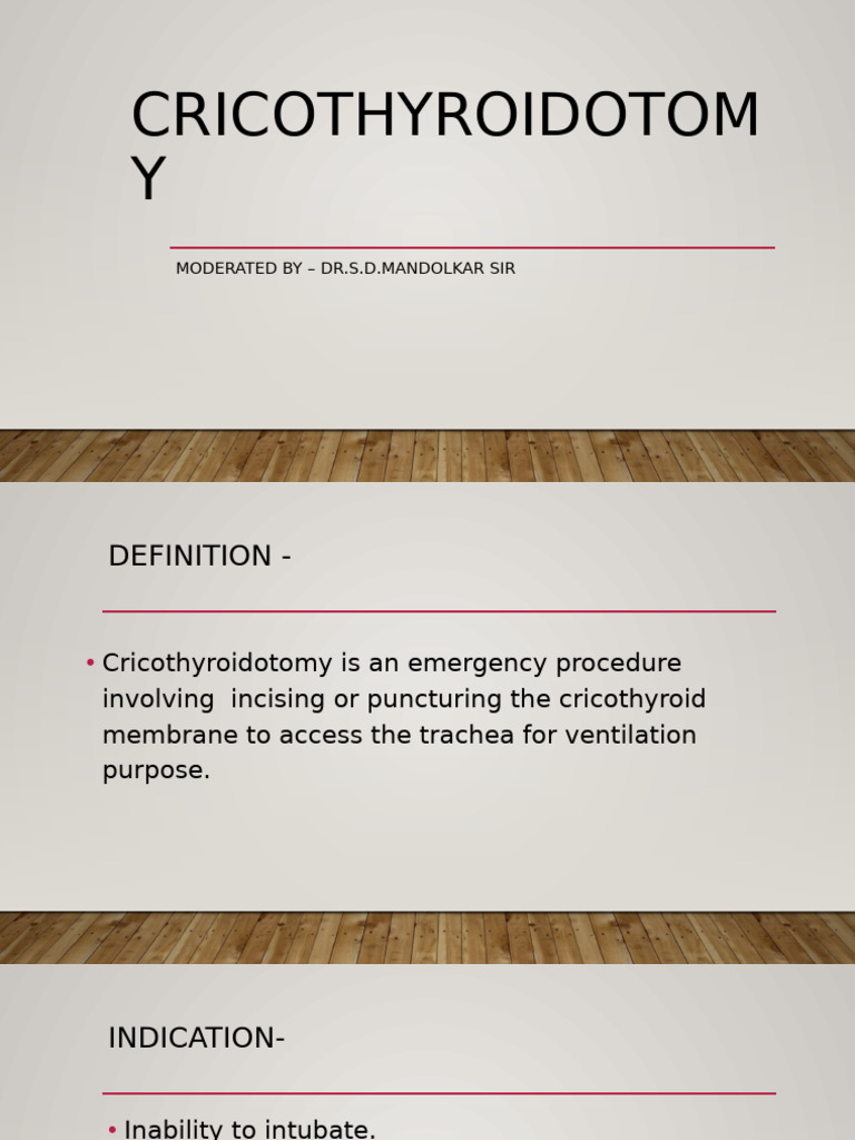 Cricothyroidotomy: Procedure and Indications | PDF