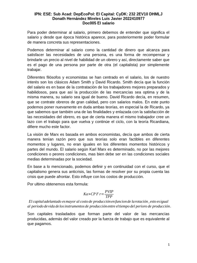 Doc005 El Salario Donath Hernandez Mireles Luis Javier | PDF | Salario | Capital (economía)