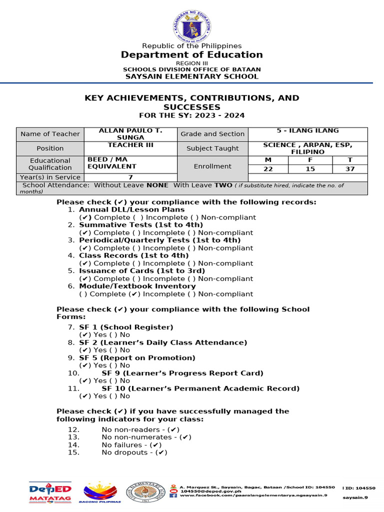 TEACHERS-ACCOMPLISHMENTS-SY-2023-2024 | PDF | Learning | Behavior Modification