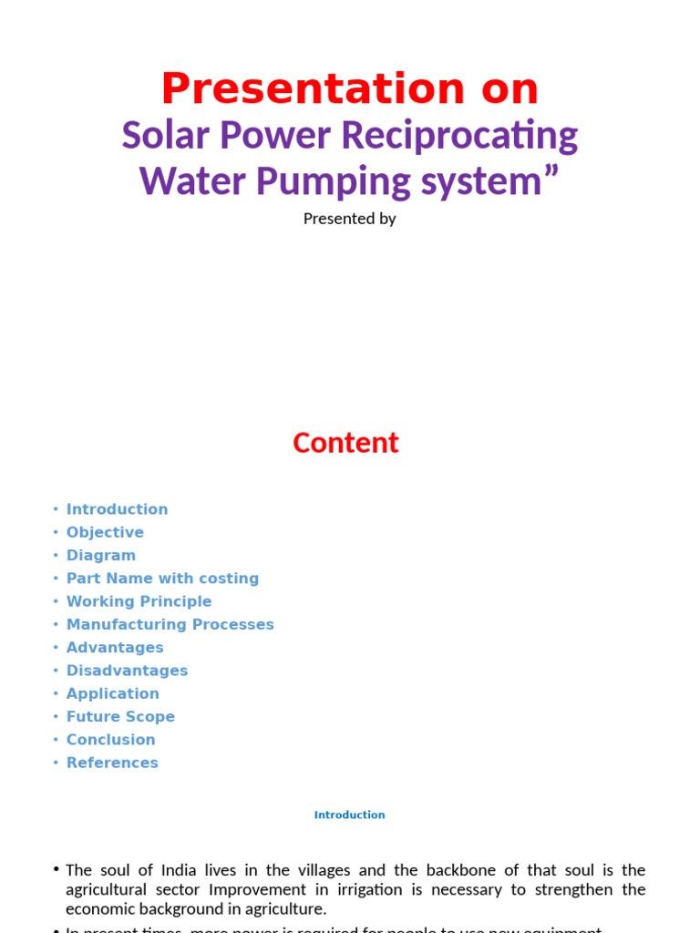 Solar Power Reciprocating Water Pumping System" | PDF | Pump | Solar Energy