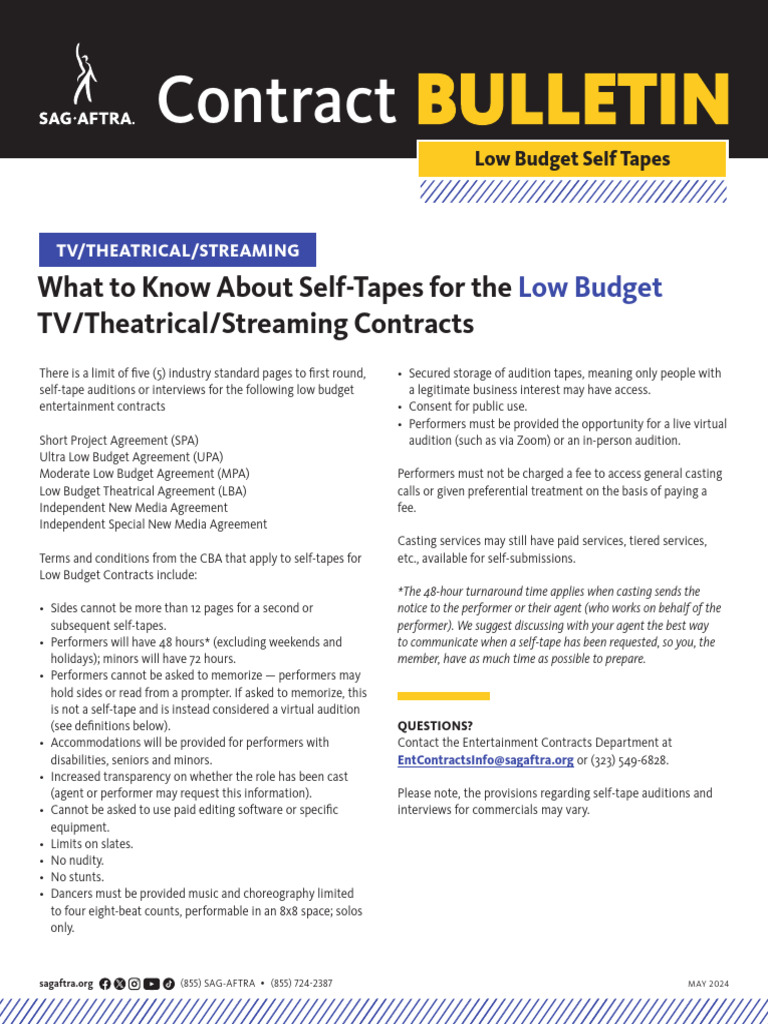 Contract Bulletin - Self-Tape Low Budget | PDF | Audition