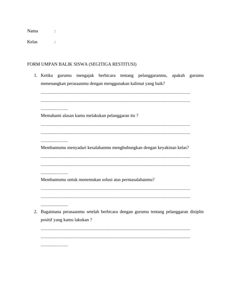 Form Umpan Balik Siswa PMM Disiplin Positif | PDF | Karier ...