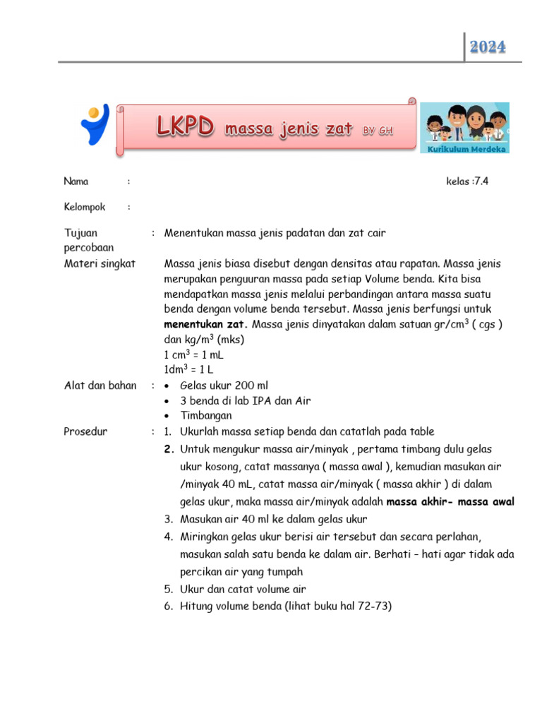LKPD MASSA JENIS | PDF