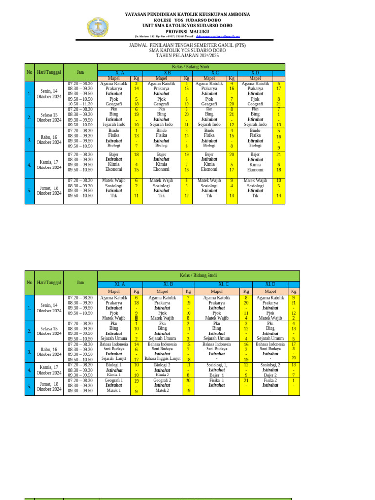 Jadwal Pts Ganjil 2024-2025 | PDF