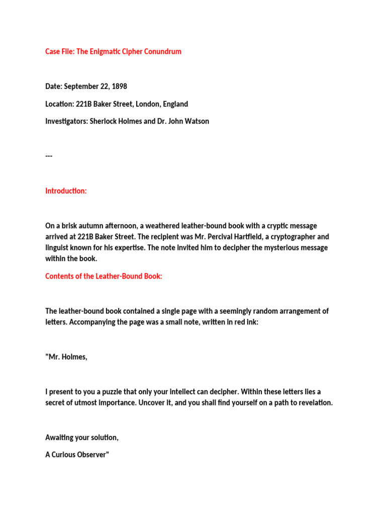 Enigmatic Cipher: Holmes Solves Murder | PDF | Sherlock Holmes | Encryption