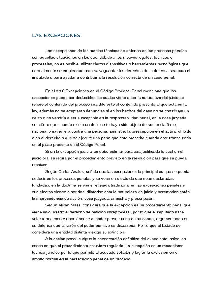 LAS EXCEPCIONES | PDF | Estatuto de limitaciones | Ley procesal