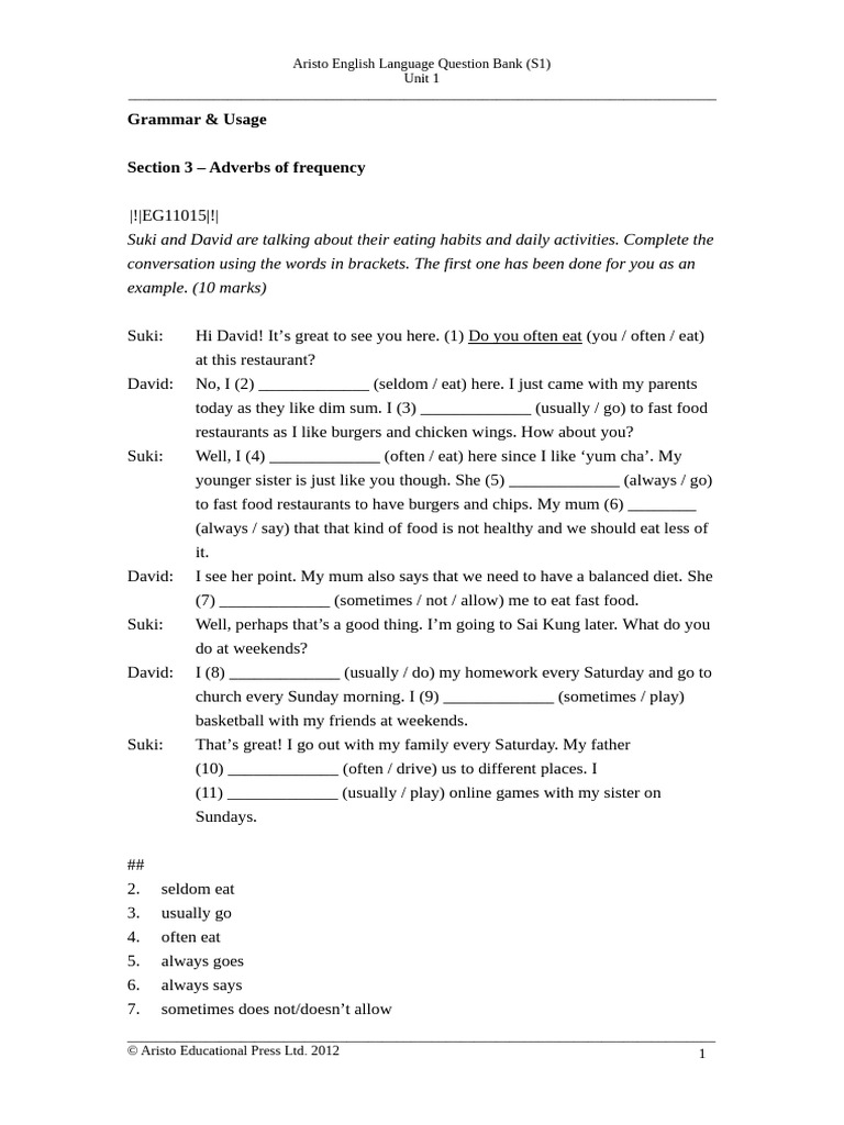 1.1c - Adverbs of Frequency | PDF