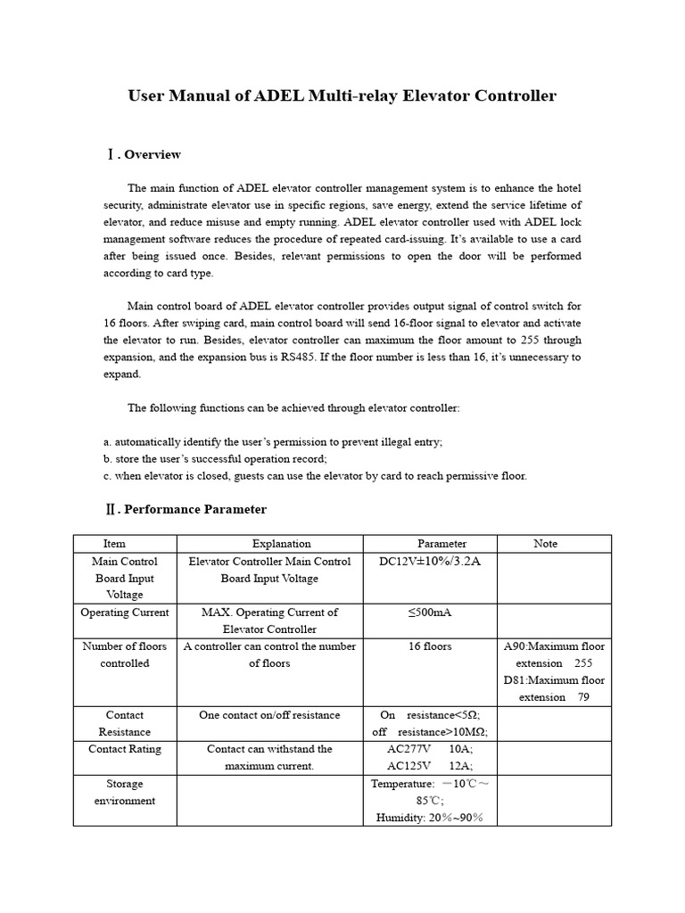 ADEL Multi-Relay Elevator Controller | PDF | Elevator | Parameter (Computer Programming)