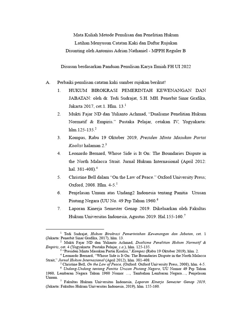 Latihan Menyusun Catatan Kaki Dan Daftar Rujukan MPPH | PDF