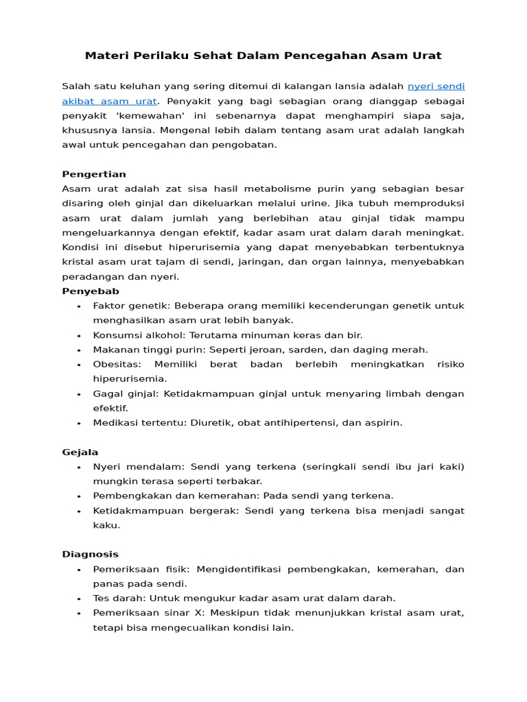 Pencegahan Asam Urat untuk Lansia | PDF | Kesehatan Holistik