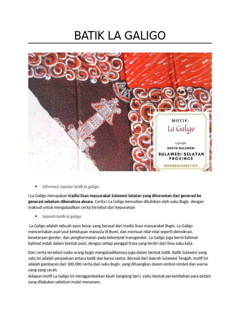 Batik La Galigo | PDF | Perjalanan | Agama & Spiritualitas