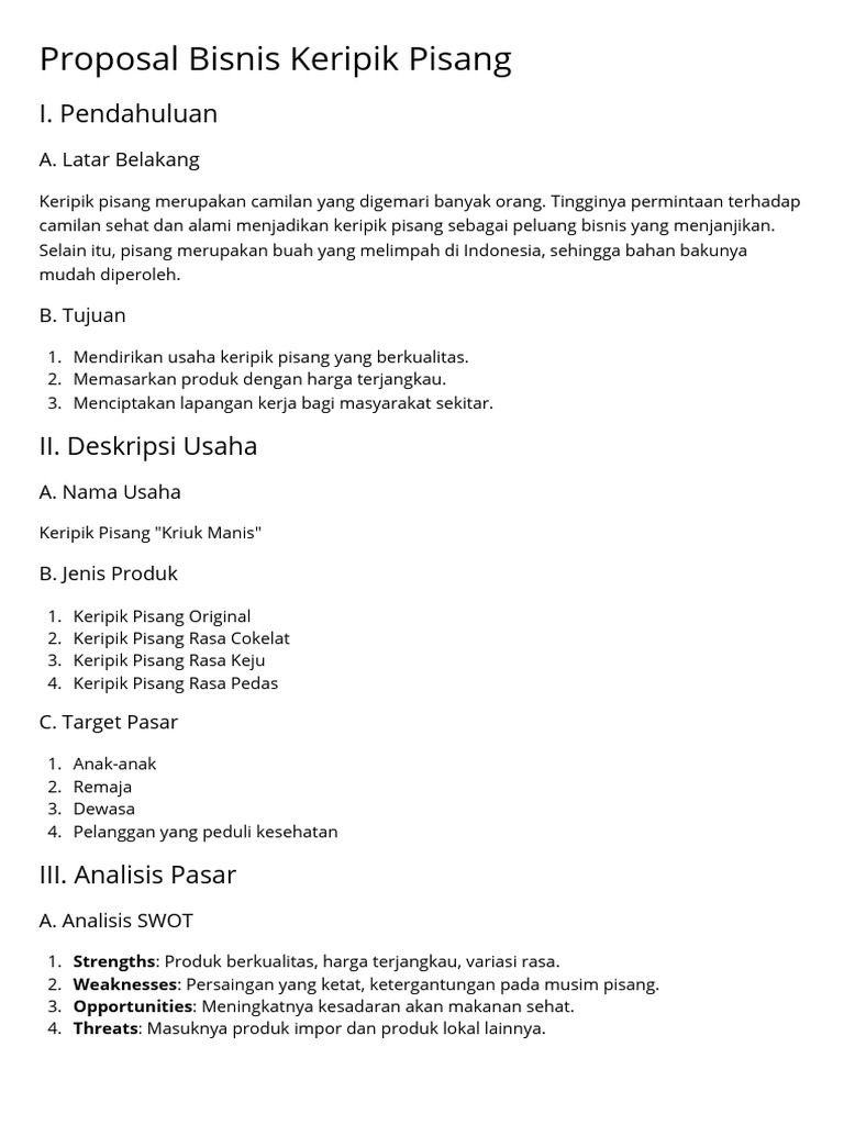Proposal Bisnis Keripik Pisang | PDF