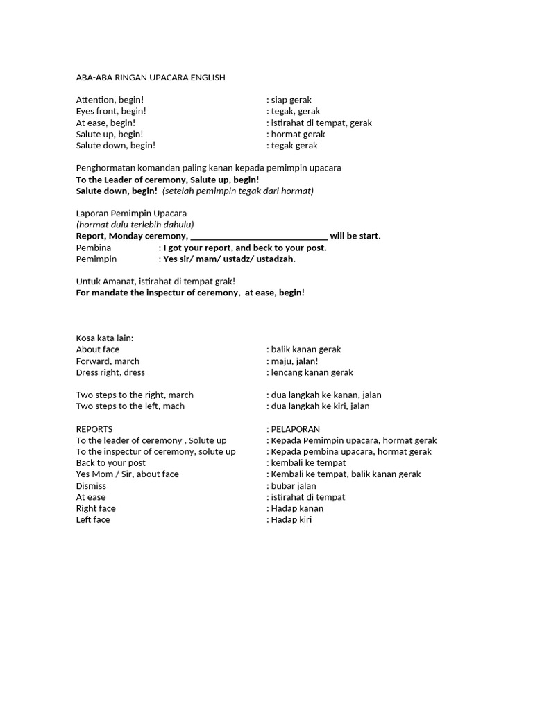 Teks Aba-Aba Upacara English Asli | PDF | Language Arts & Discipline