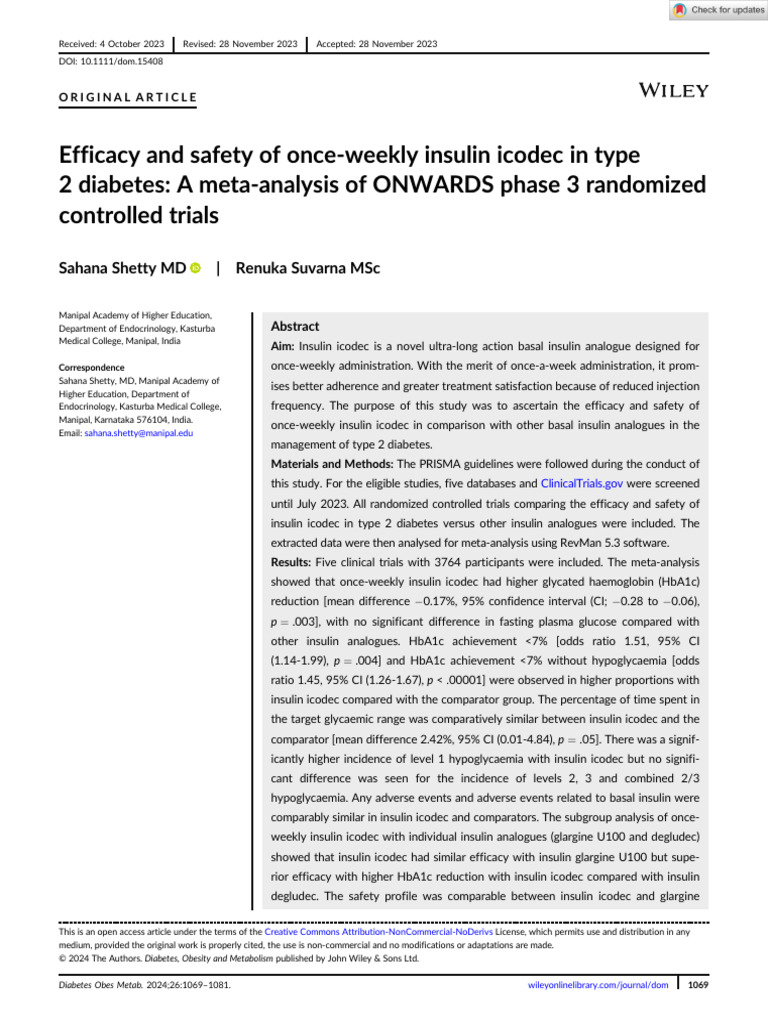 Diabetes Obesity Metabolism - 2024 - Shetty - Efficacy and safety of ...