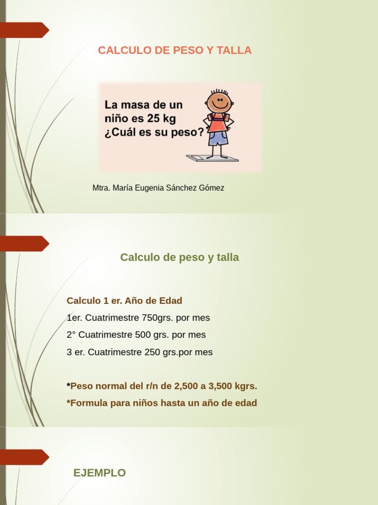 Cálculo de Peso y Talla Infantil | PDF | Cocina, comidas y vino | Salud ...