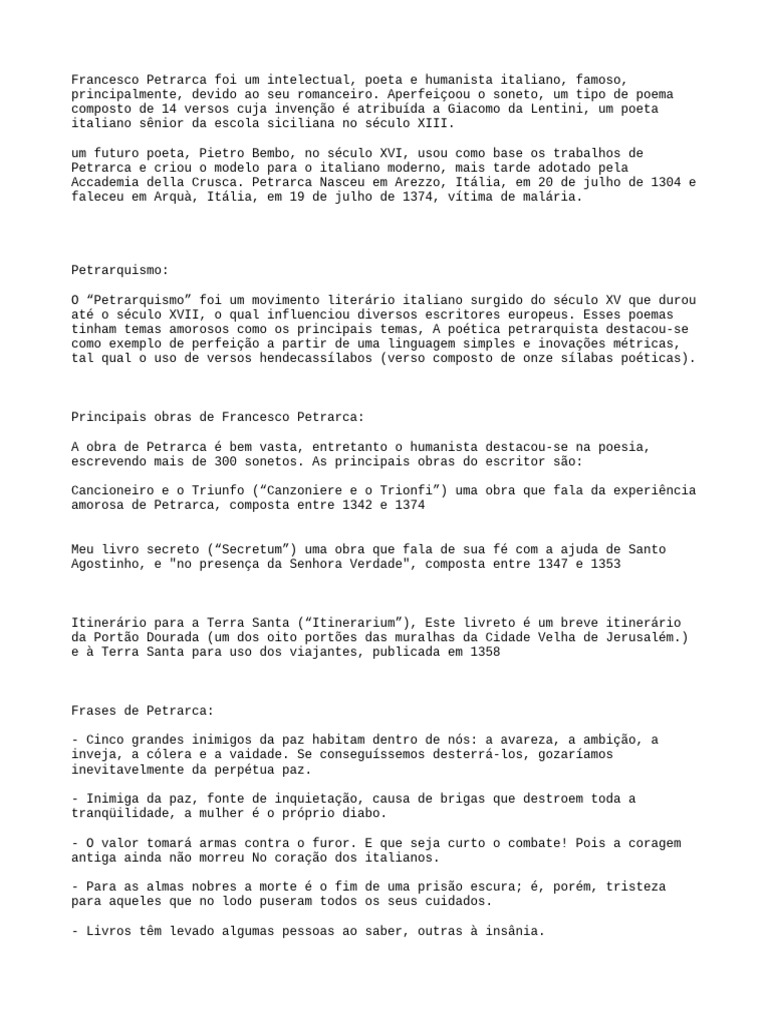 Obras e Legado de Francesco Petrarca | PDF | Arte | Clássicos