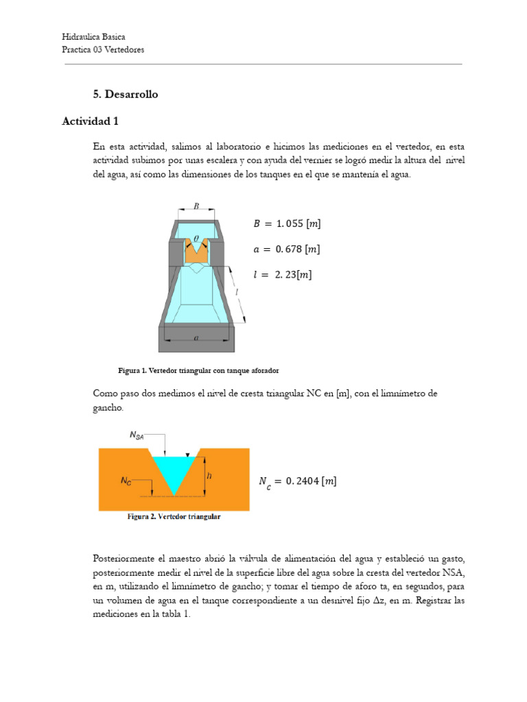Desarrollo Actividad 1: Hidraulica Basica Practica 03 Vertedores | PDF ...