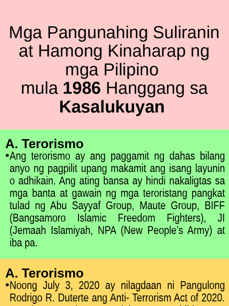 Mga Pangunahing Suliranin at Hamong Kinaharap NG Mga | PDF