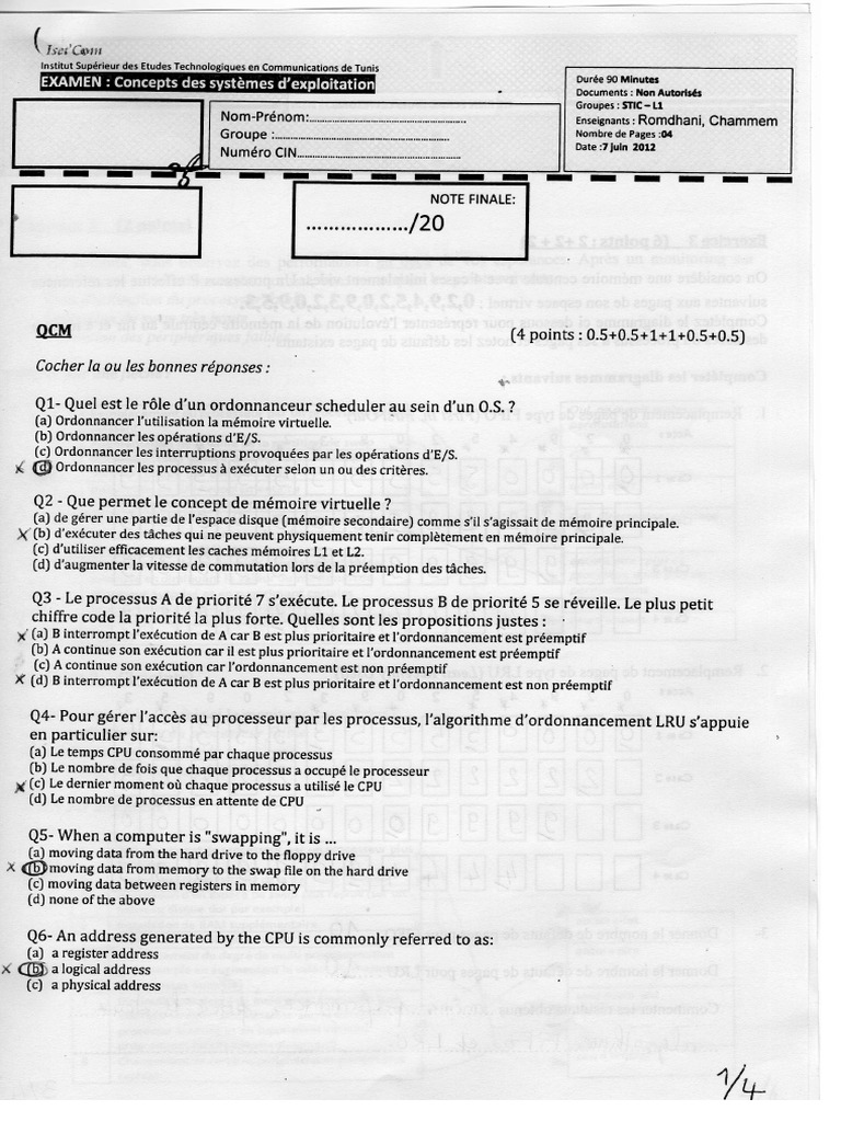Corrige Type Examen 7 Juin 2012 Systeme | PDF