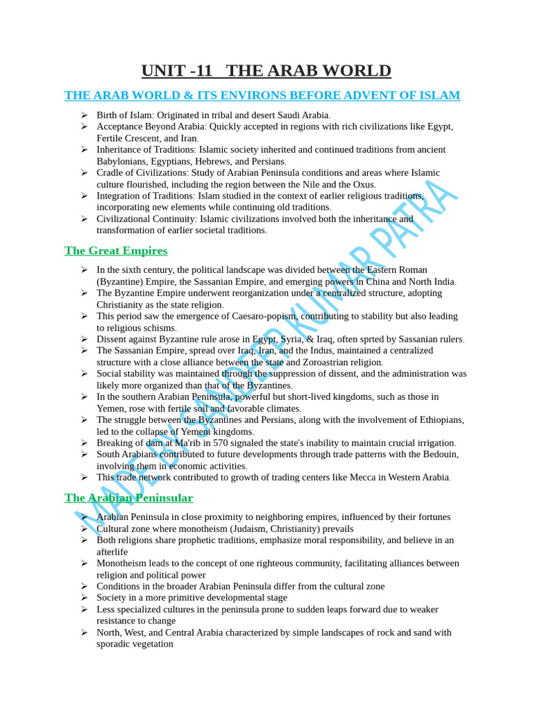 MHI 01 Unit 11 The Arab World | PDF | Muhammad | Ali