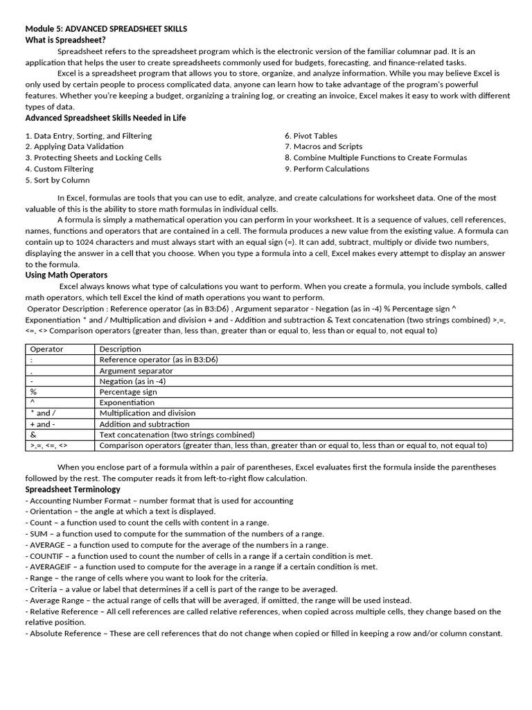 Advanced Excel Skills Guide | PDF | Spreadsheet | Microsoft Excel